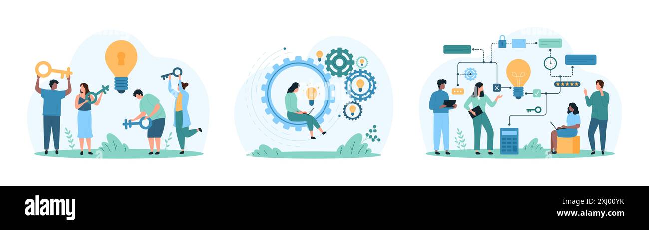 Business problem solving, productivity of solution set. Tiny people ...