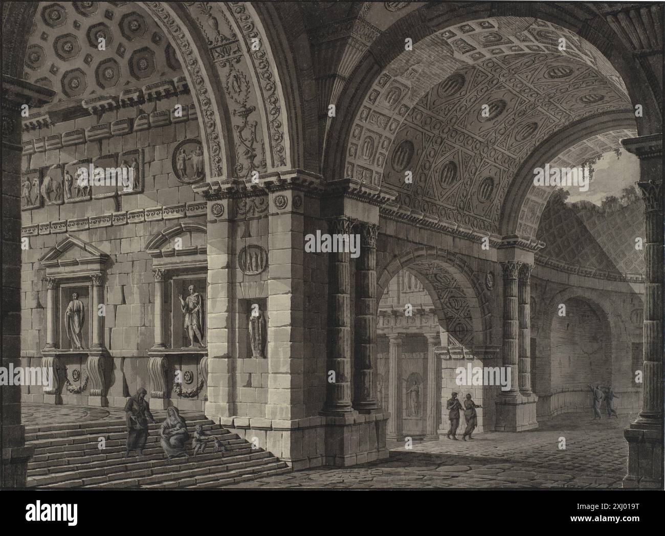 Architectural fantasy of the interior of an ancient building with ...