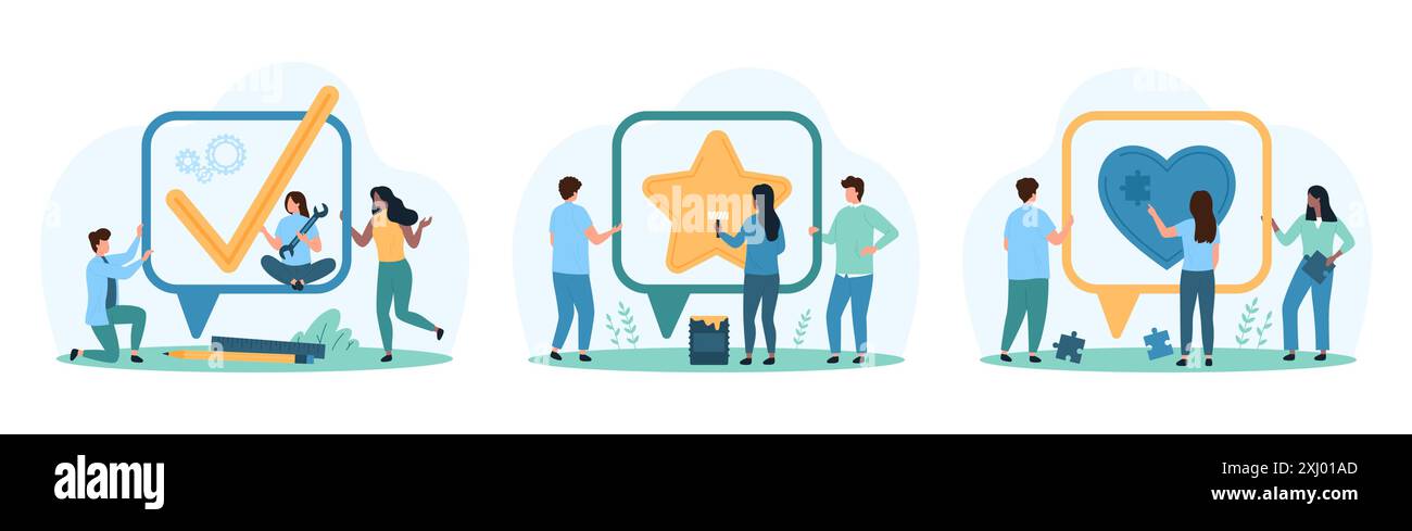 Chat messages, comment in social media, customer feedback set. Tiny ...