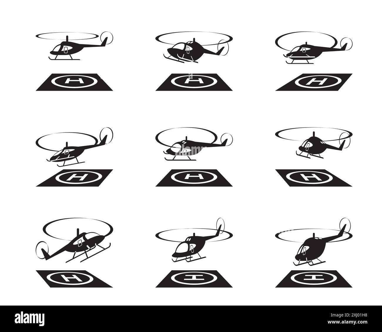 Landing and taking of at helicopter pad – vector illustration Stock ...