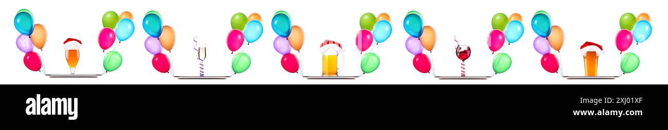 Colorful Party Banners with Balloons and cocktails for festive ...