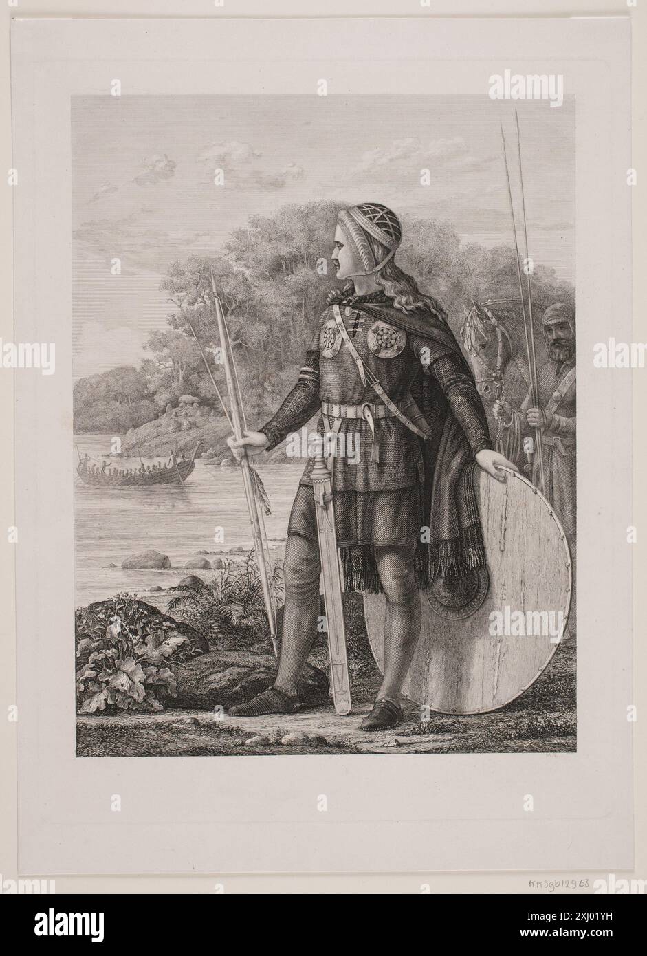 Etching by Julius Magnus-Petersen depicting an old Nordic warrior ...