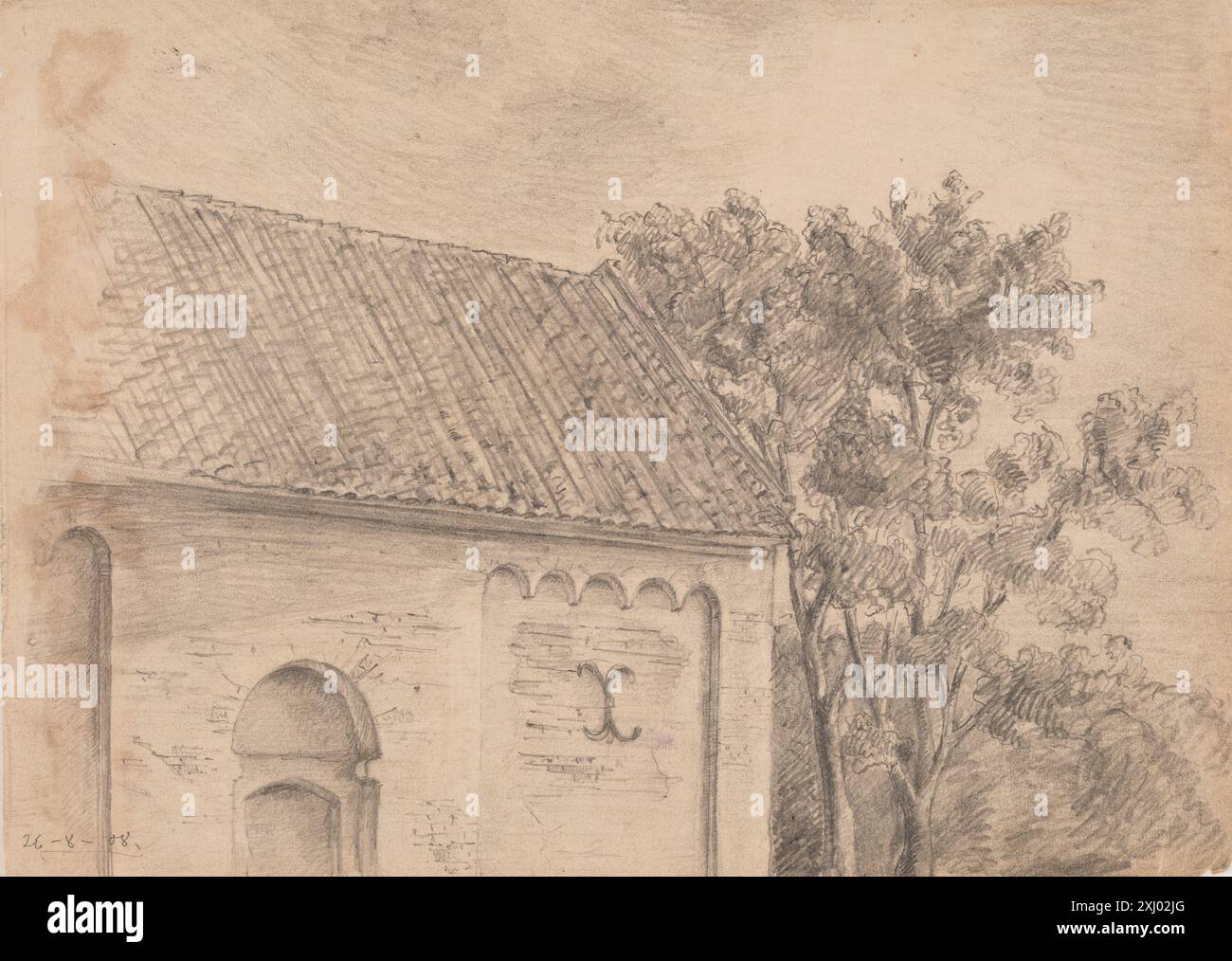 Church architecture with trees Jerichau (II), J.A. 1890 - 1916 Drawing ...