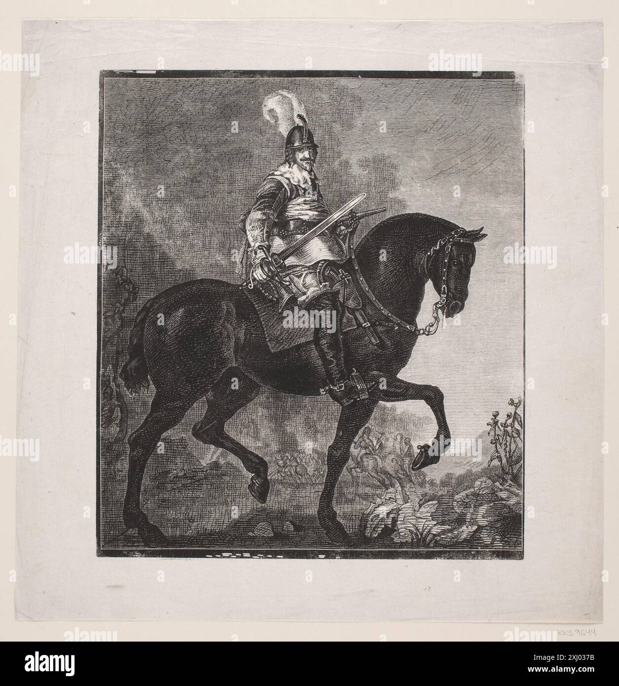 Xylograph print depicting King Christian IV of Denmark on horseback ...