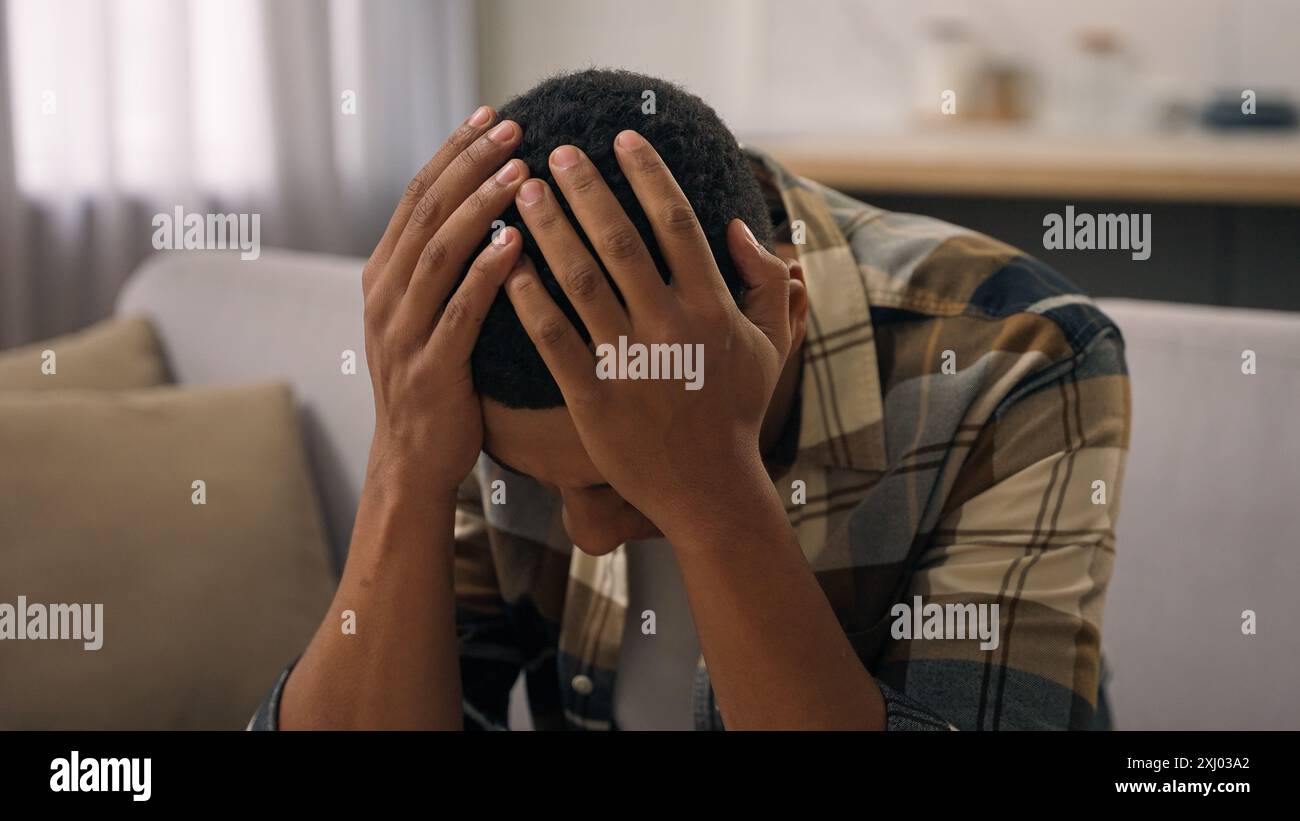 African American worried stressed sad upset man biracial guy ethnic ...