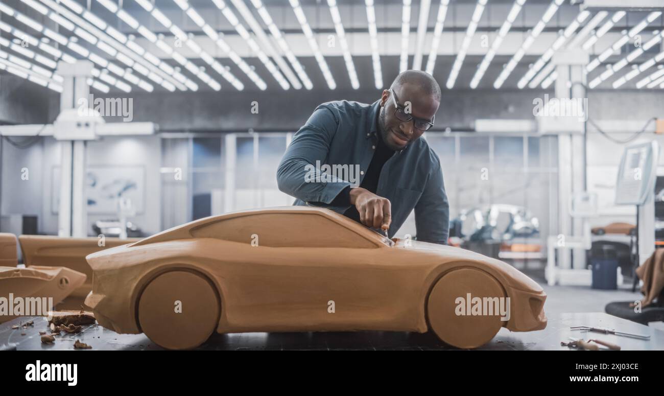 African Car Modeler Enjoying Creative Work Process on a Concept Car ...