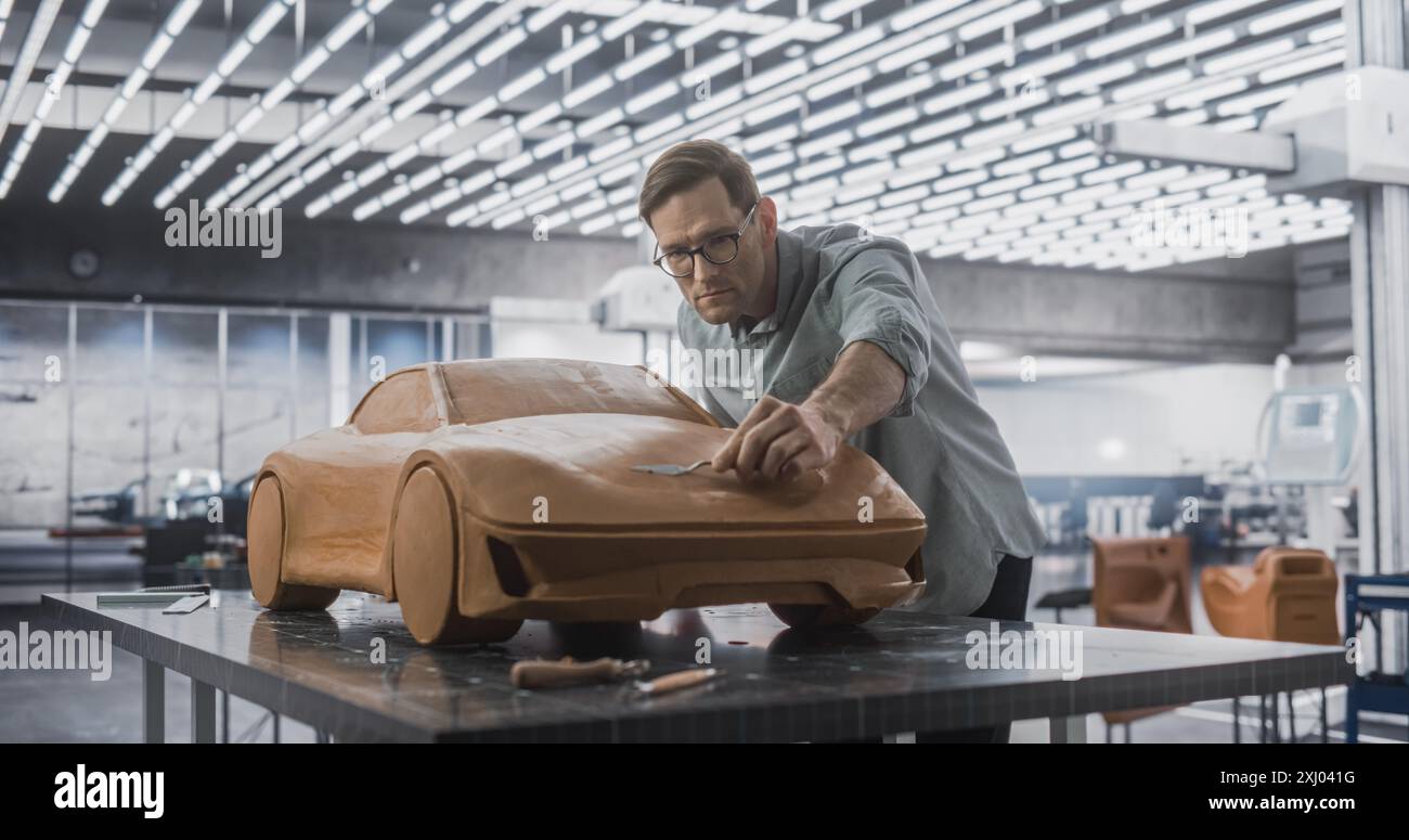 Car Modeler Enjoying Creative Work Process on a Concept Car Made Out of ...