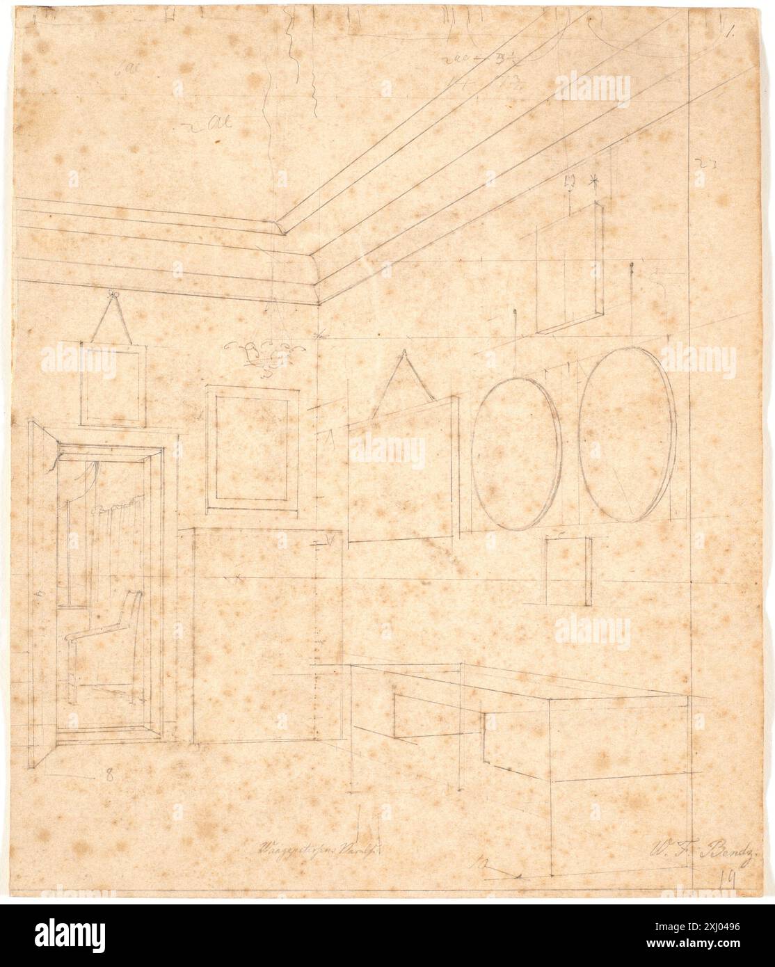 Perspective drawing by Wilhelm Bendz related to the Waagepetersen ...
