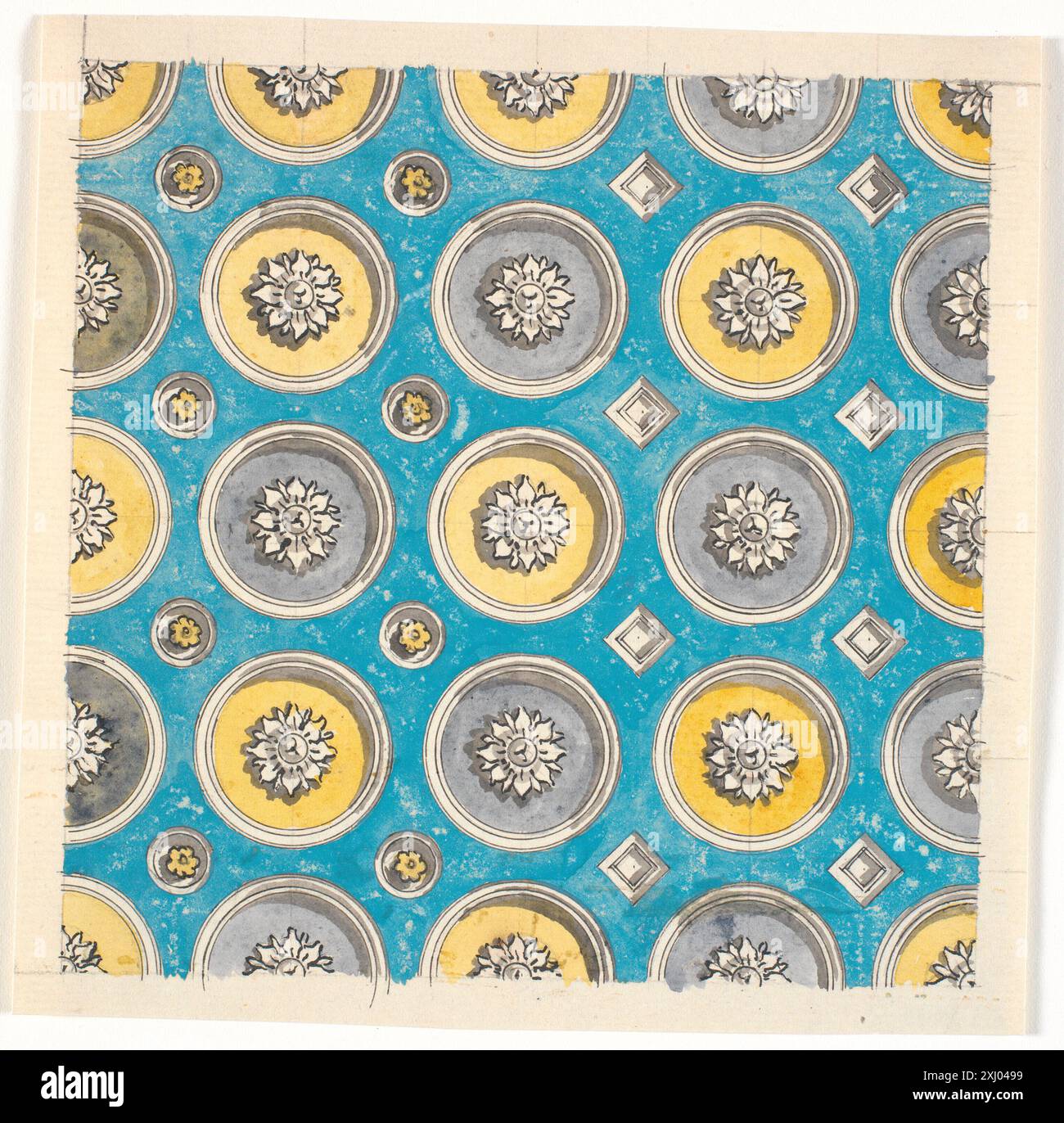 Draft of a ceiling with circular cassettes, alternating in yellow and ...