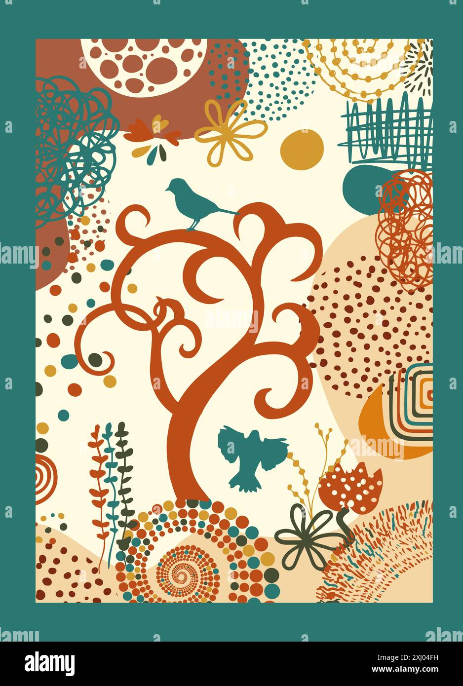 Decorative tree and birds. hand drawing. Not AI Vector illustration ...