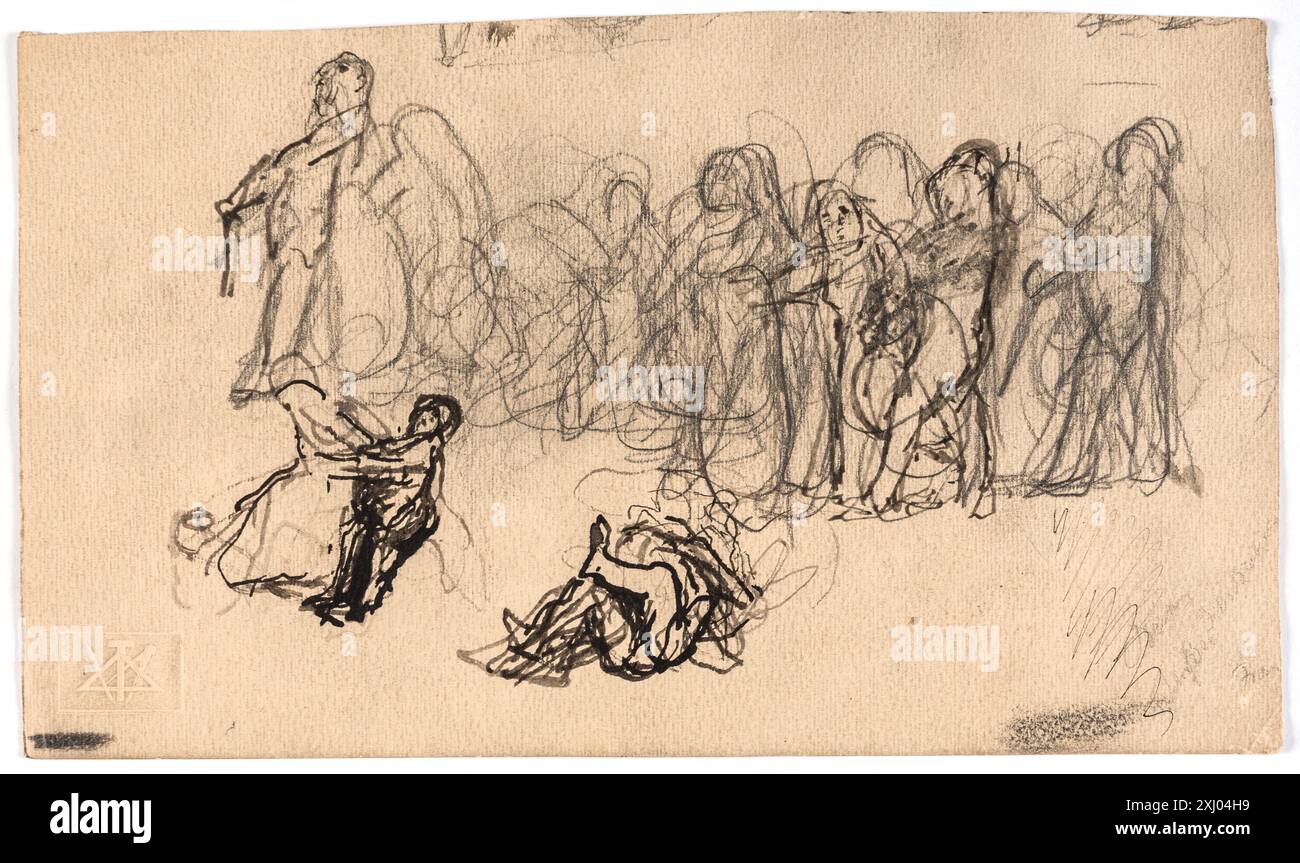 A drawing by Oluf Hartmann titled 'Figurrids', showing studies of human ...