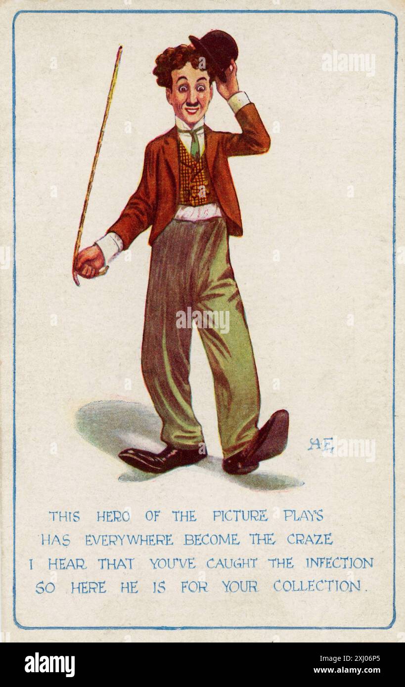 CHARLIE CHAPLIN artwork / cartoon as the Tramp 1916 British postcard ...