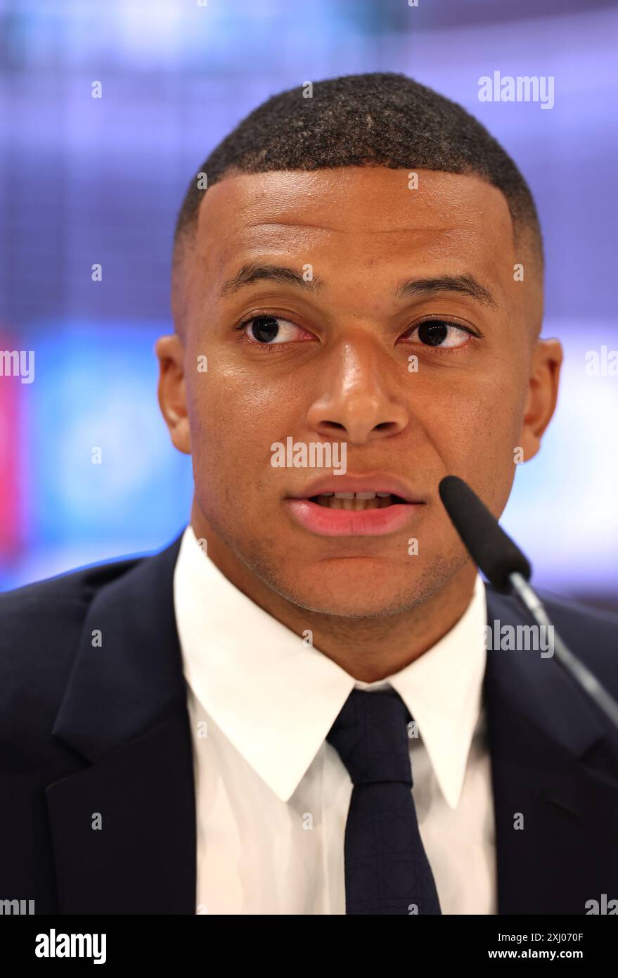 New Real Madrid player Kylian Mbappe speaks during a press conference ...