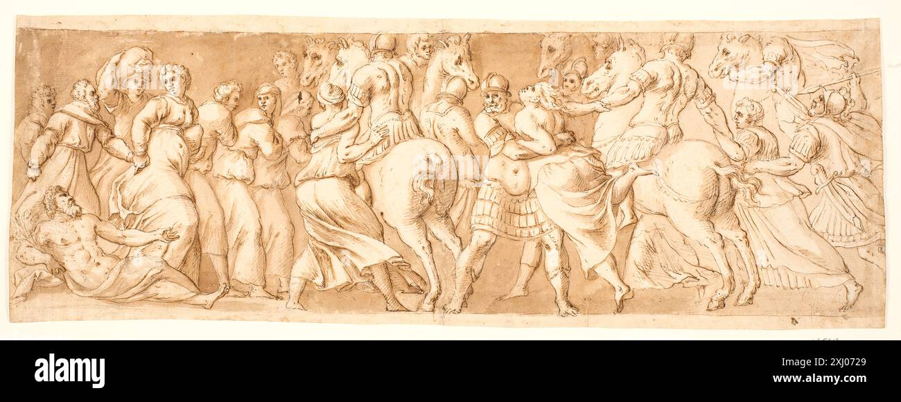 Drawing showing the left half of the abduction of the Sabine women ...