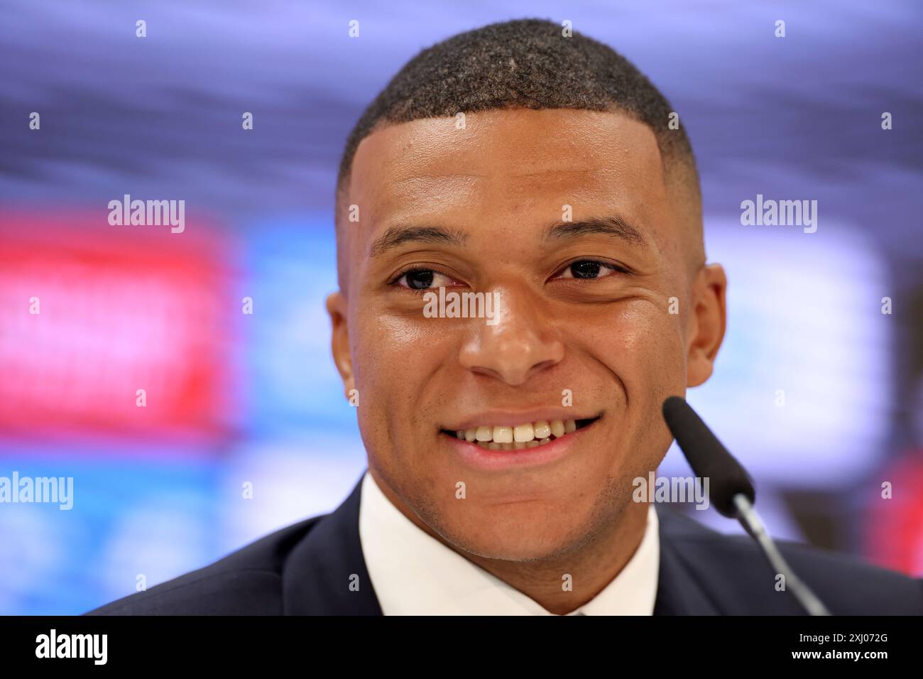 New Real Madrid player Kylian Mbappe speaks during a press conference ...