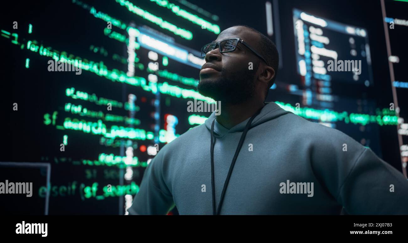 Portrait of Worried Professional Programmer Fixing a Bug, Dealing with ...