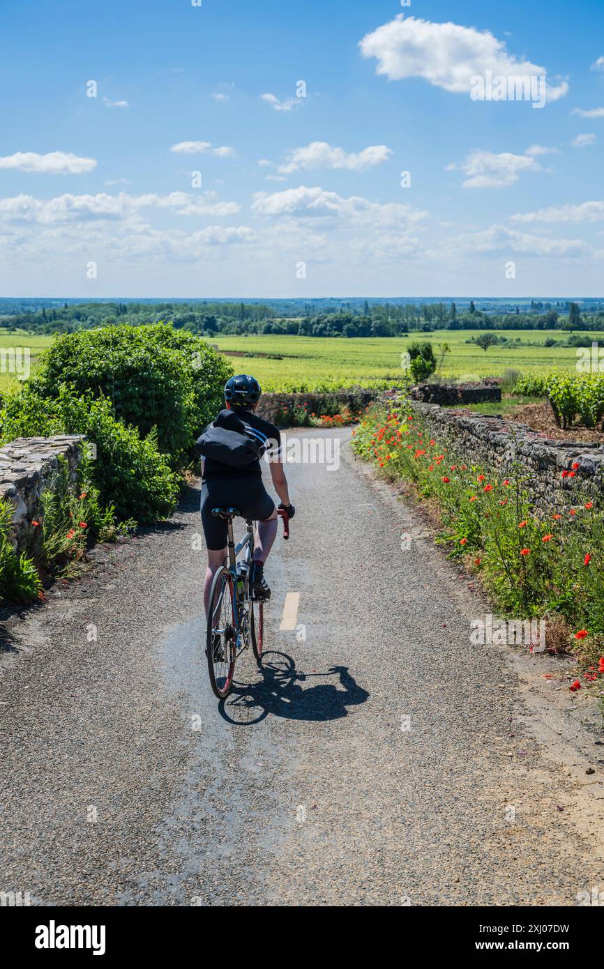 Male cyclist on the green cycle route that takes a route through the ...