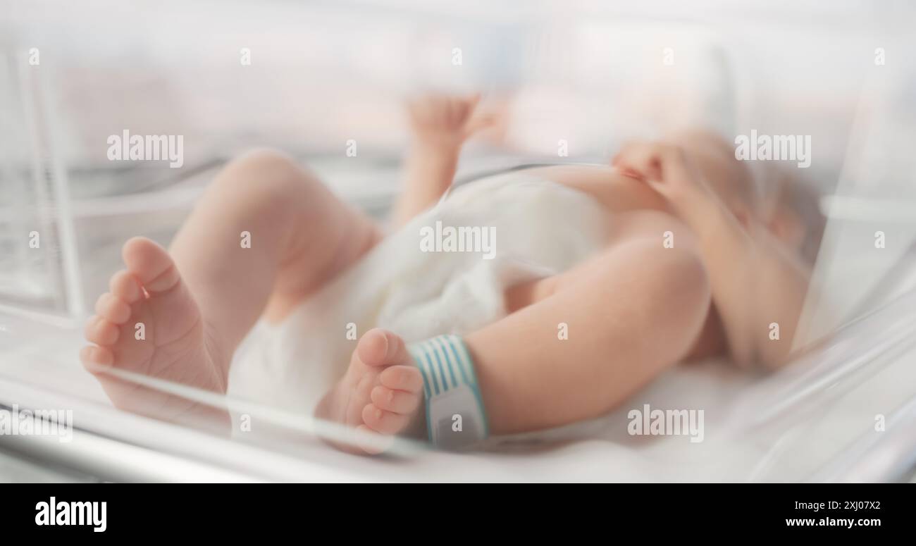 Cute Little Caucasian Newborn Baby Lying in Bassinet in a Maternity ...