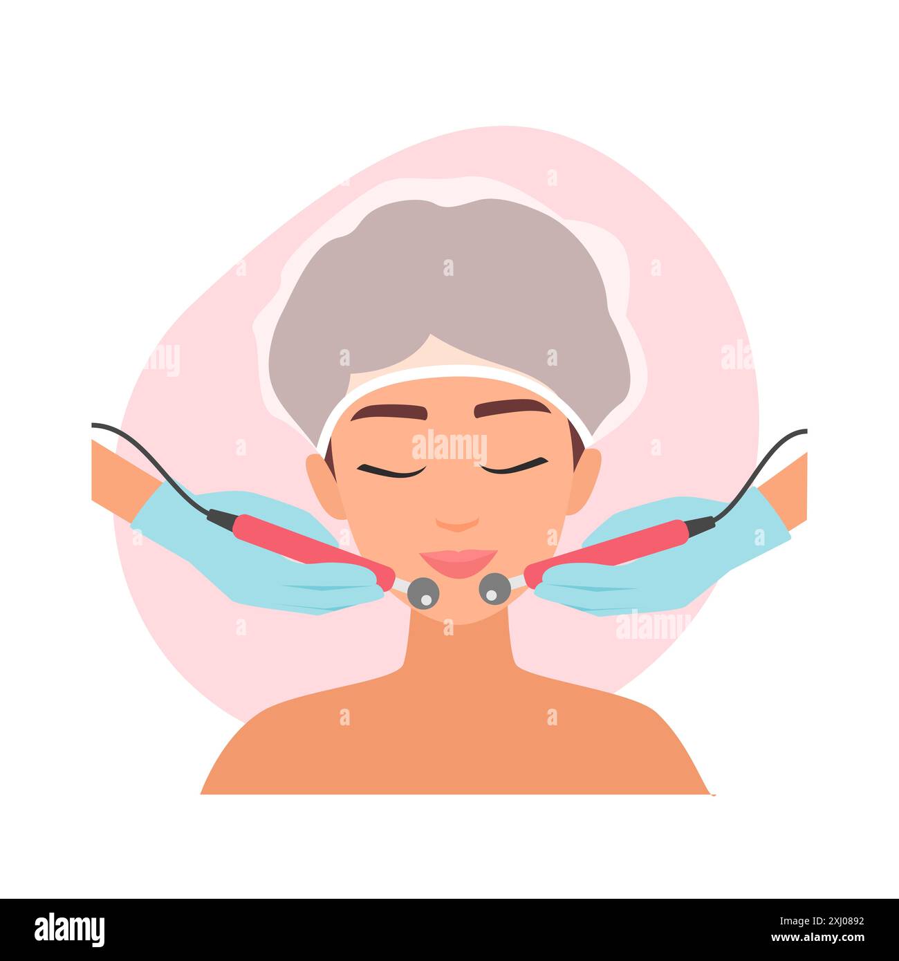 Cosmetologists hands massage female face and chin with microcurrent ...