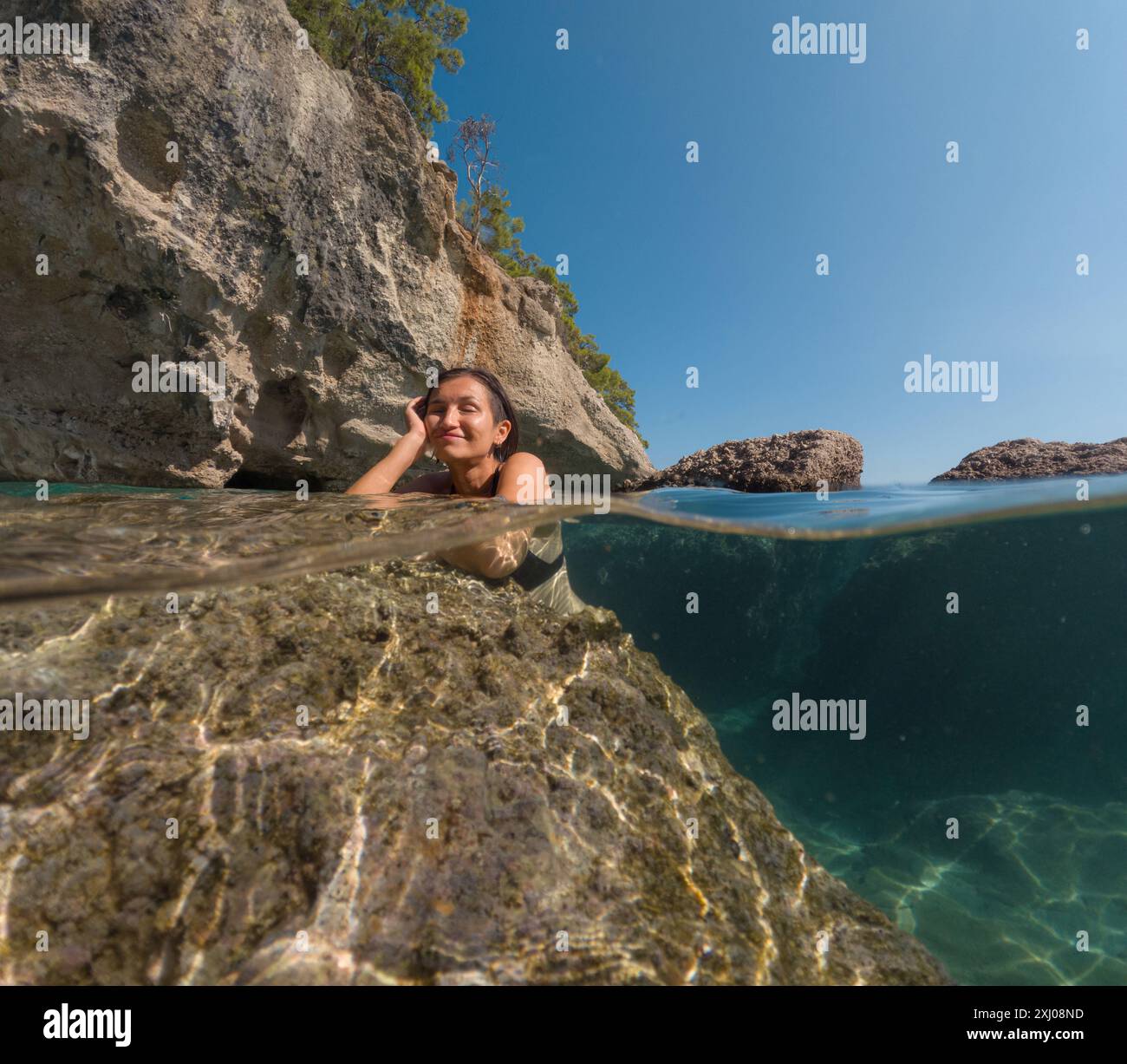 Woman on tropical vacation paradise on sea. Summer sea joy in Turkish ...