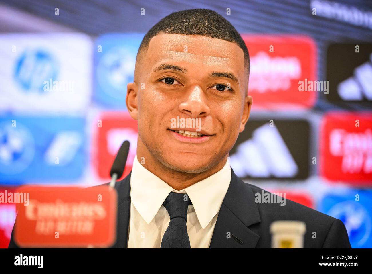 Kylian MBAPPE during the press conference during his presentation as a ...