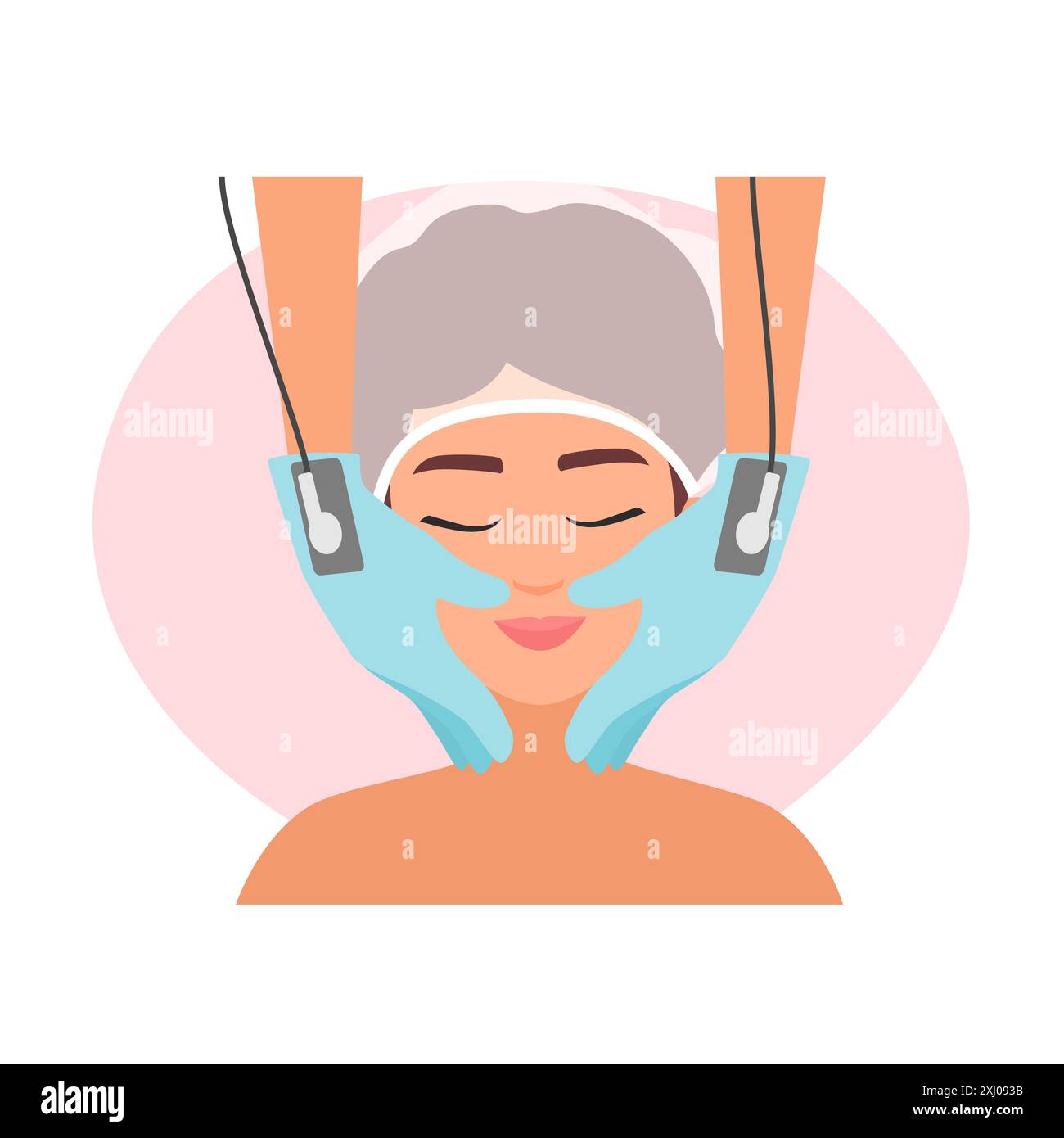 Microcurrent face massage of facial skin of woman in beautician clinic ...