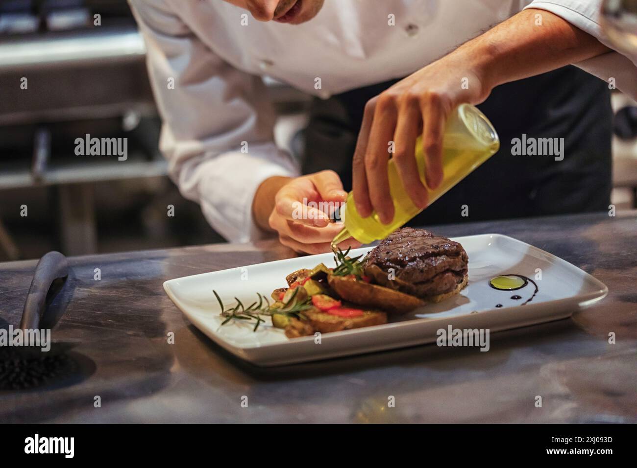 Gourmet restaurant michelin star preparation of delicious dishes for ...