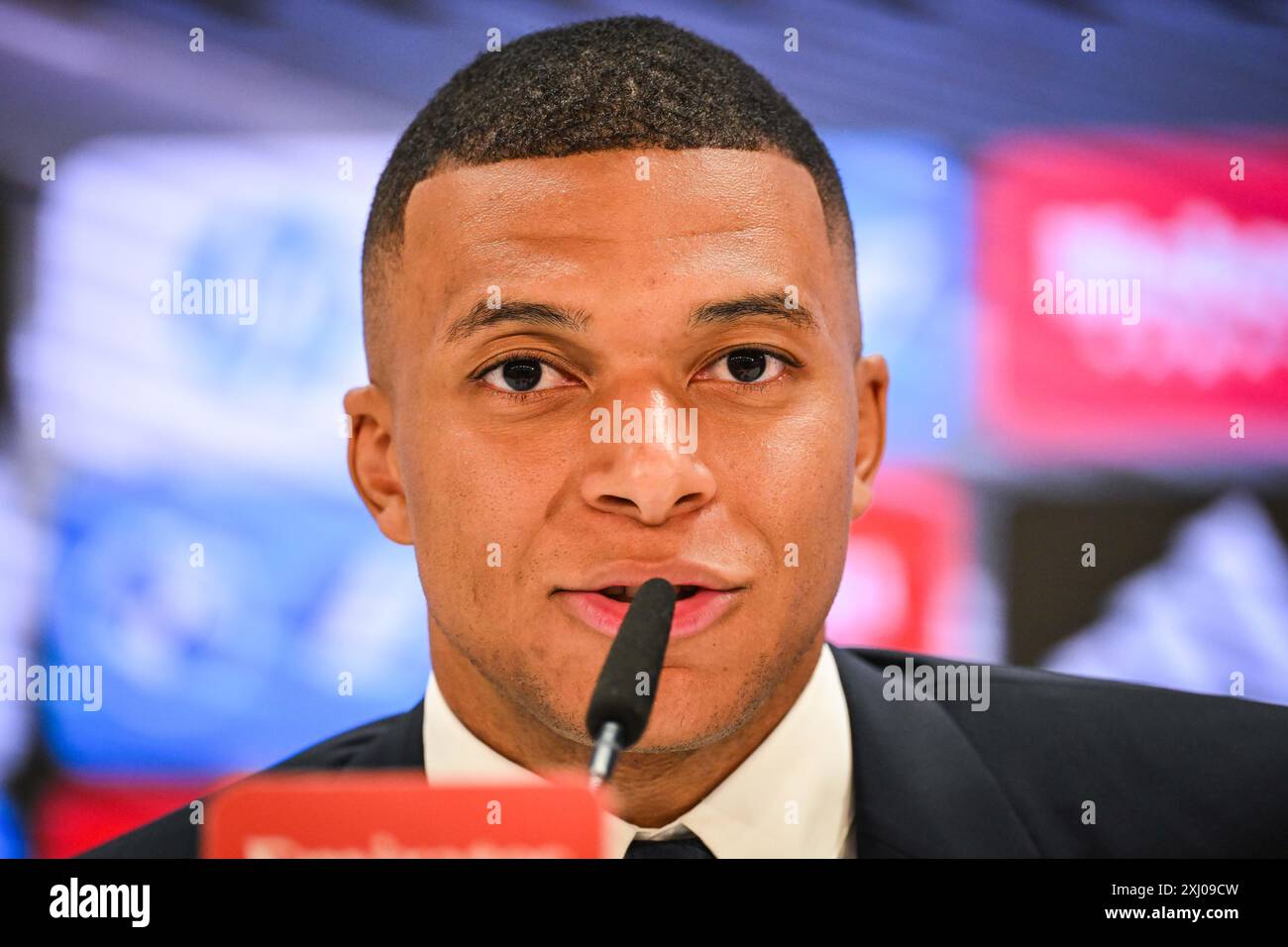 Kylian MBAPPE during the press conference during his presentation as a ...