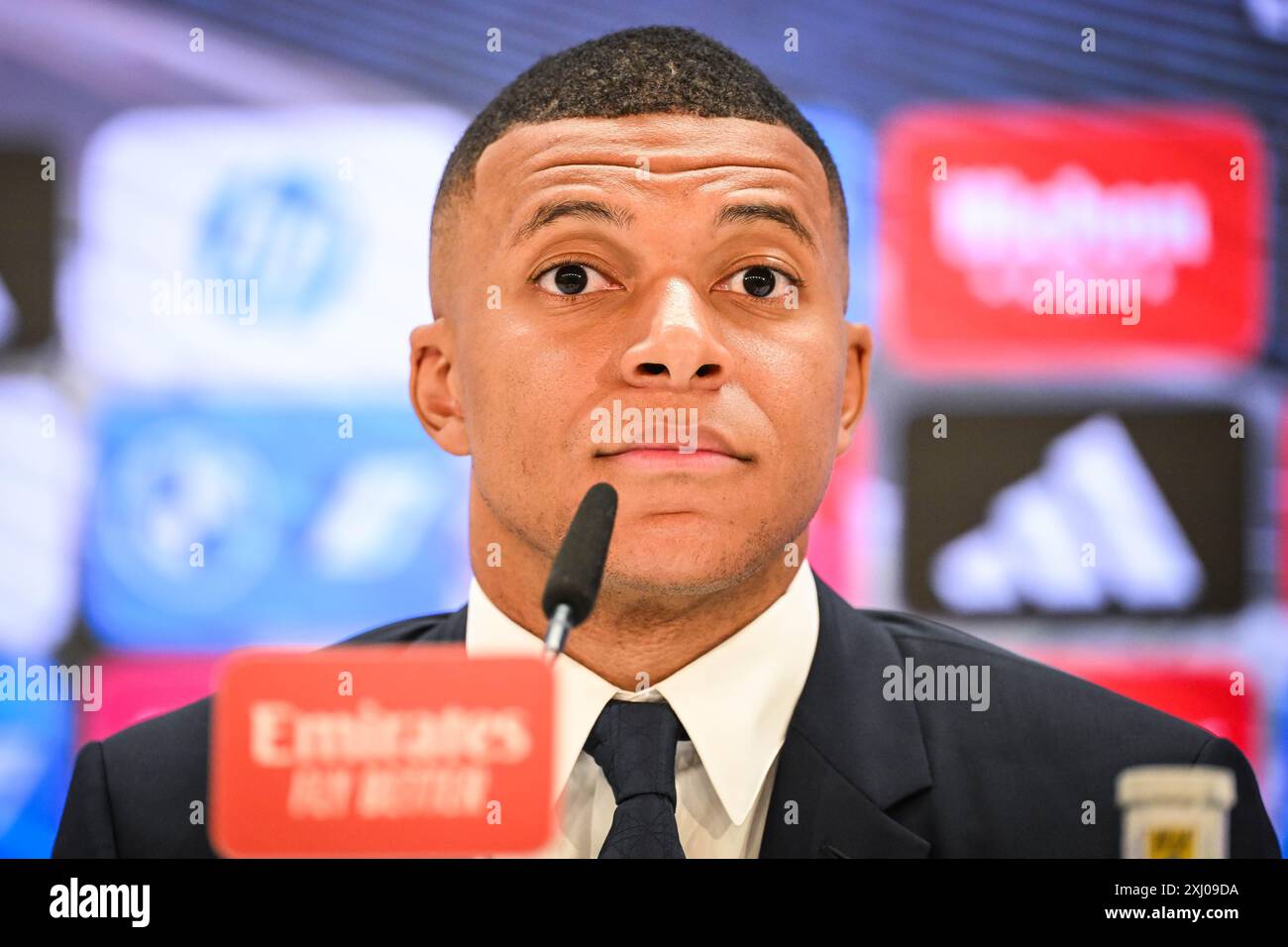 Kylian MBAPPE during the press conference during his presentation as a ...