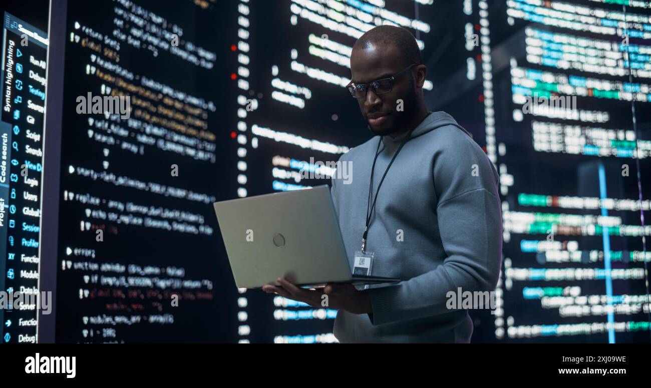 Information man working on holographic hi-res stock photography and images - Alamy