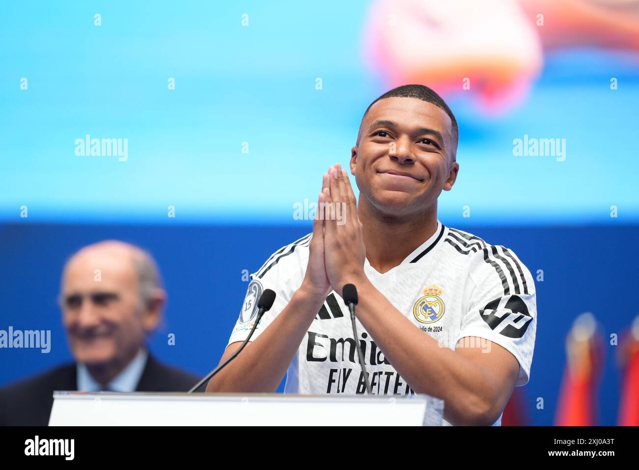 Kylian Mbappe attends during his presentation as new player of Real ...