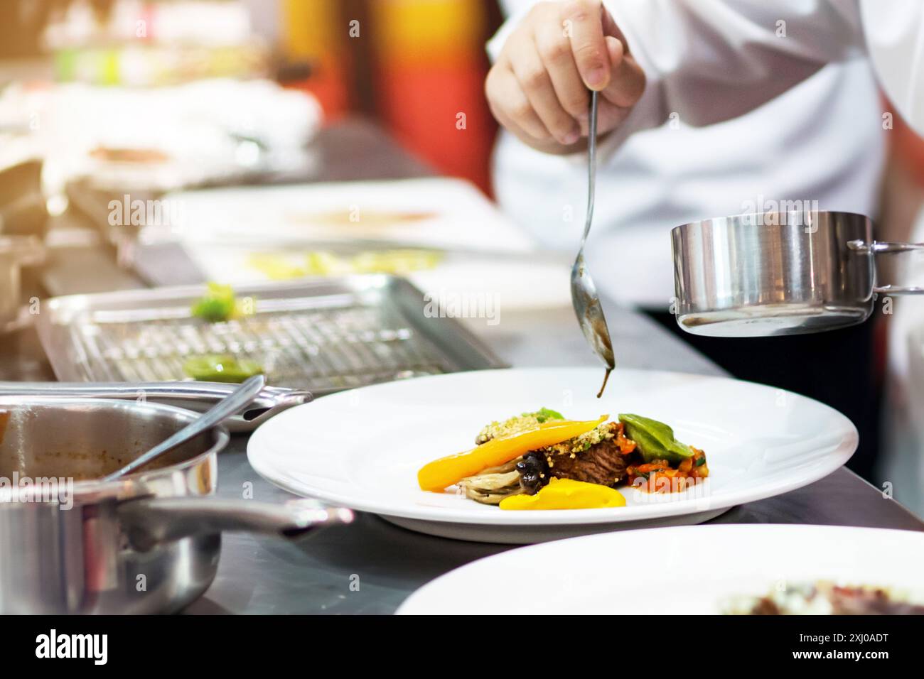 Gourmet restaurant michelin star preparation of delicious dishes for ...