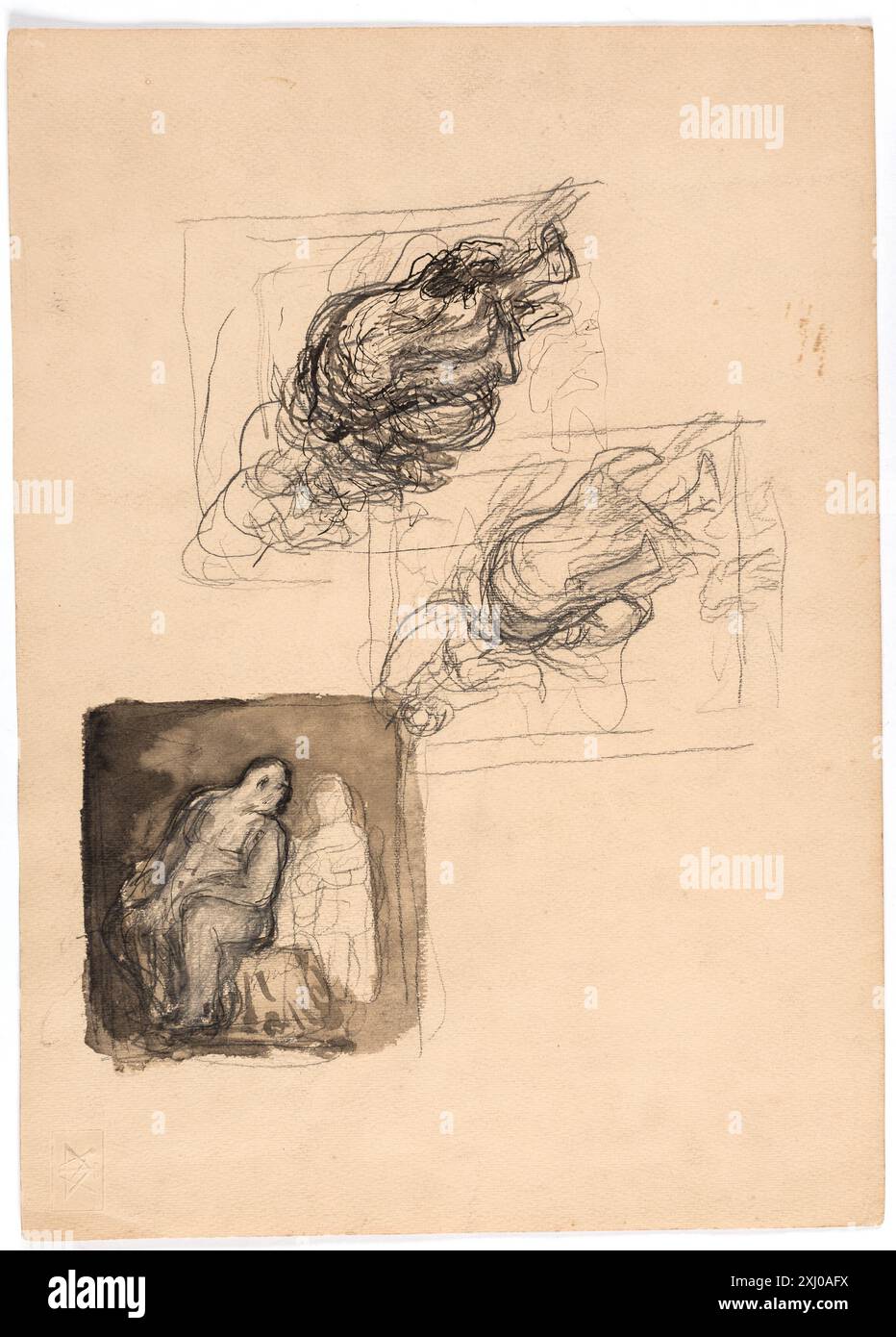 A drawing by Oluf Hartmann showing three composition studies ...