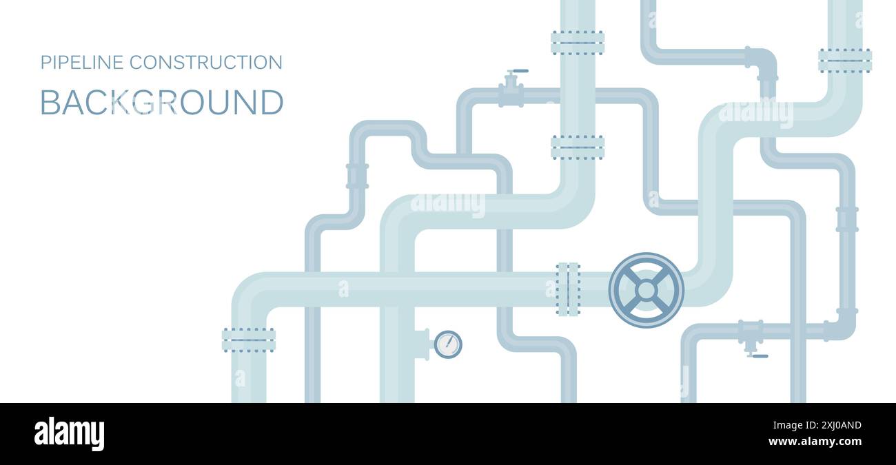 Industrial background with pipeline. Oil, water or gas pipeline with ...