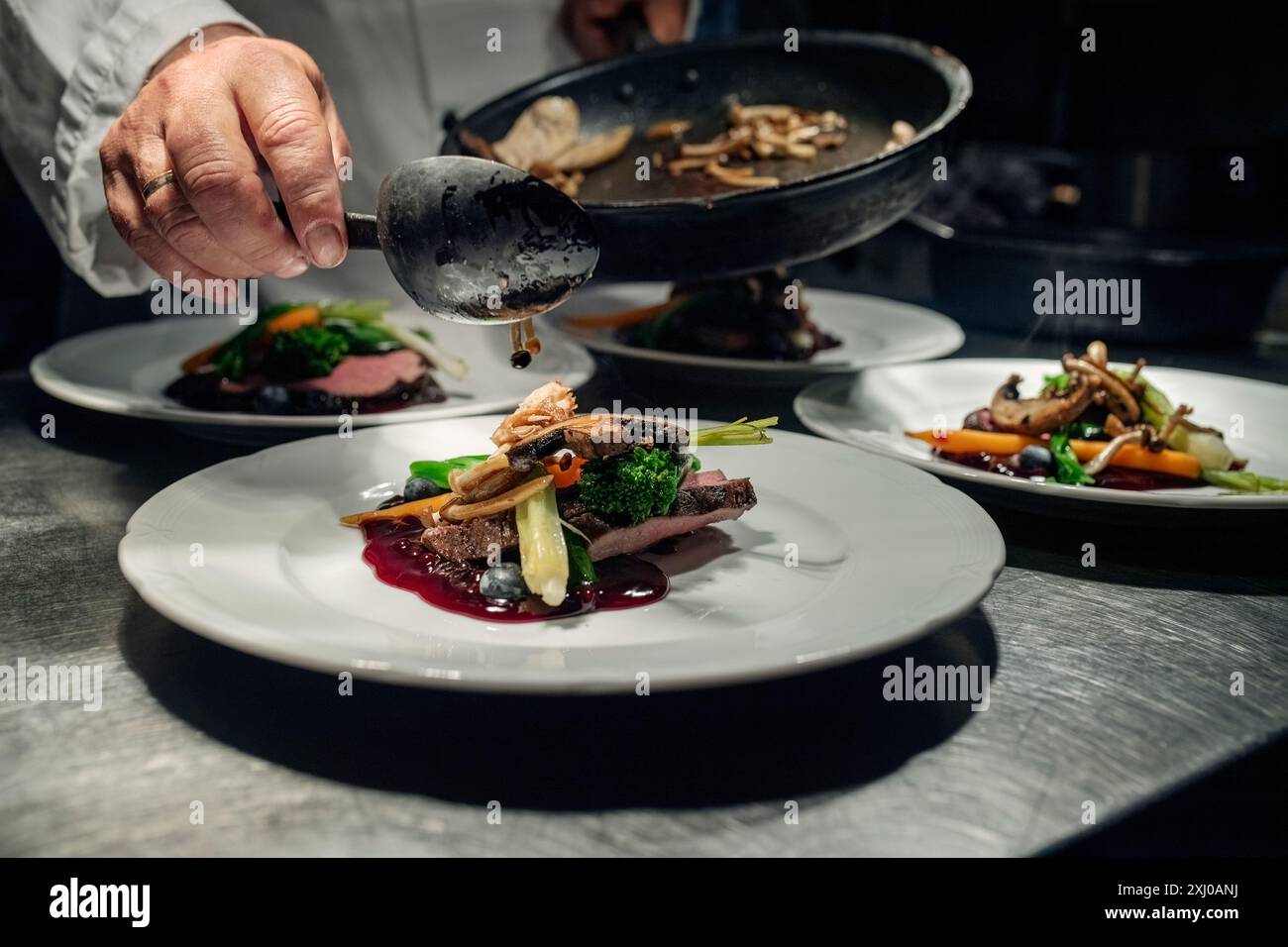 Gourmet restaurant michelin star preparation of delicious dishes for ...