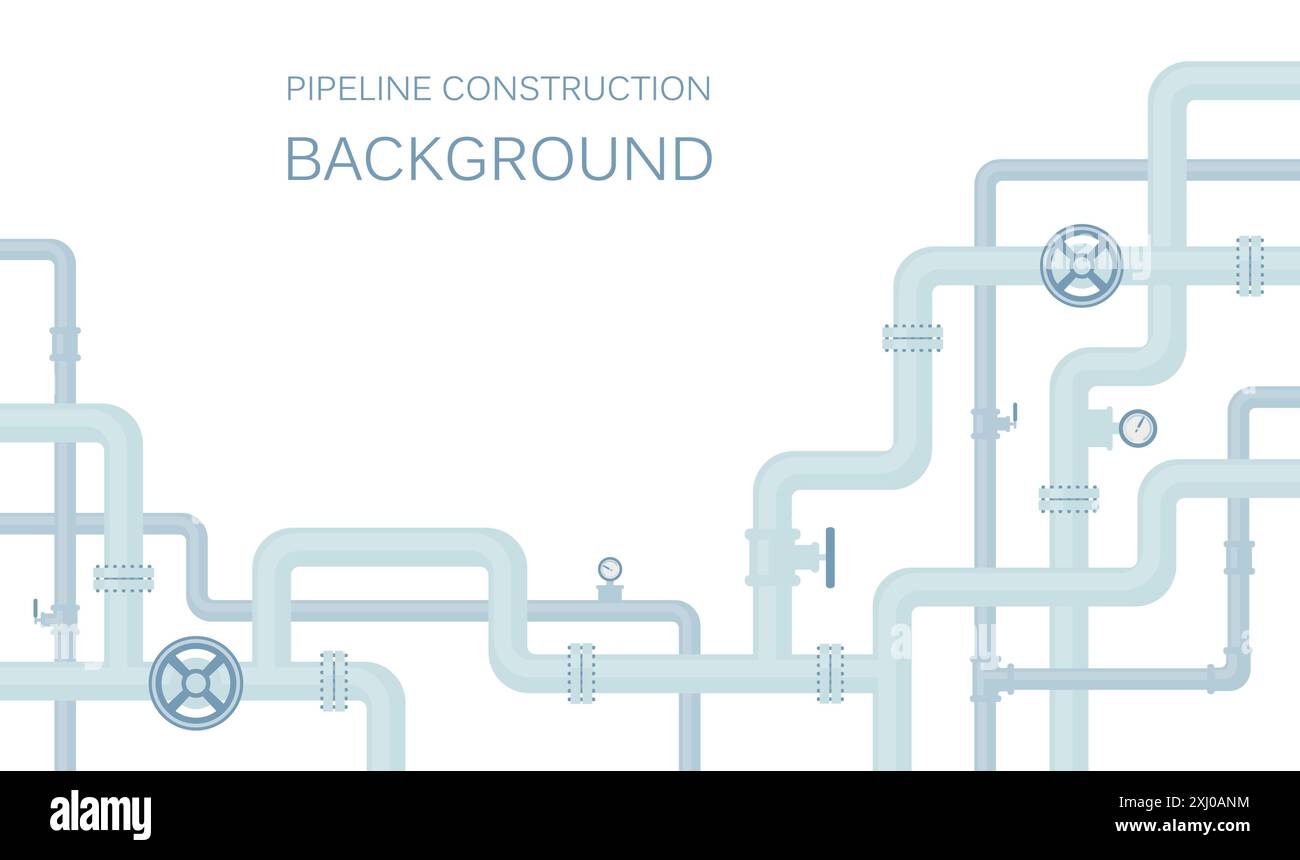 Industrial background with pipeline. Oil, water or gas pipeline with ...