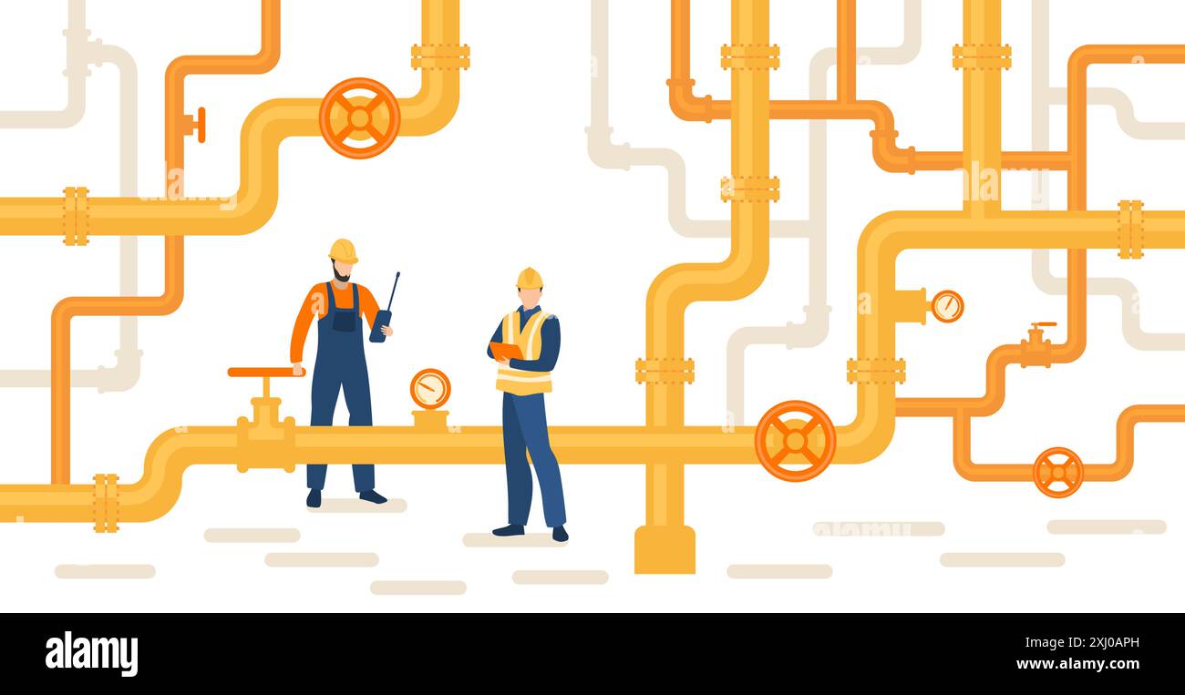 Oil gas workers. Petroleum pipeline engineers. Pipelines and pumps. Energy resources. Fuel ...