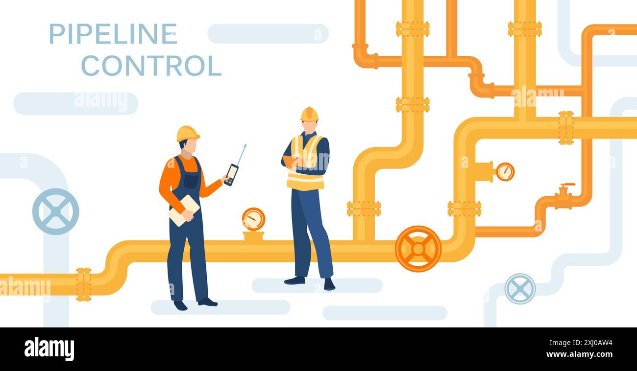 Oil gas workers. Petroleum pipeline engineers. Pipelines and pumps. Energy resources. Fuel ...