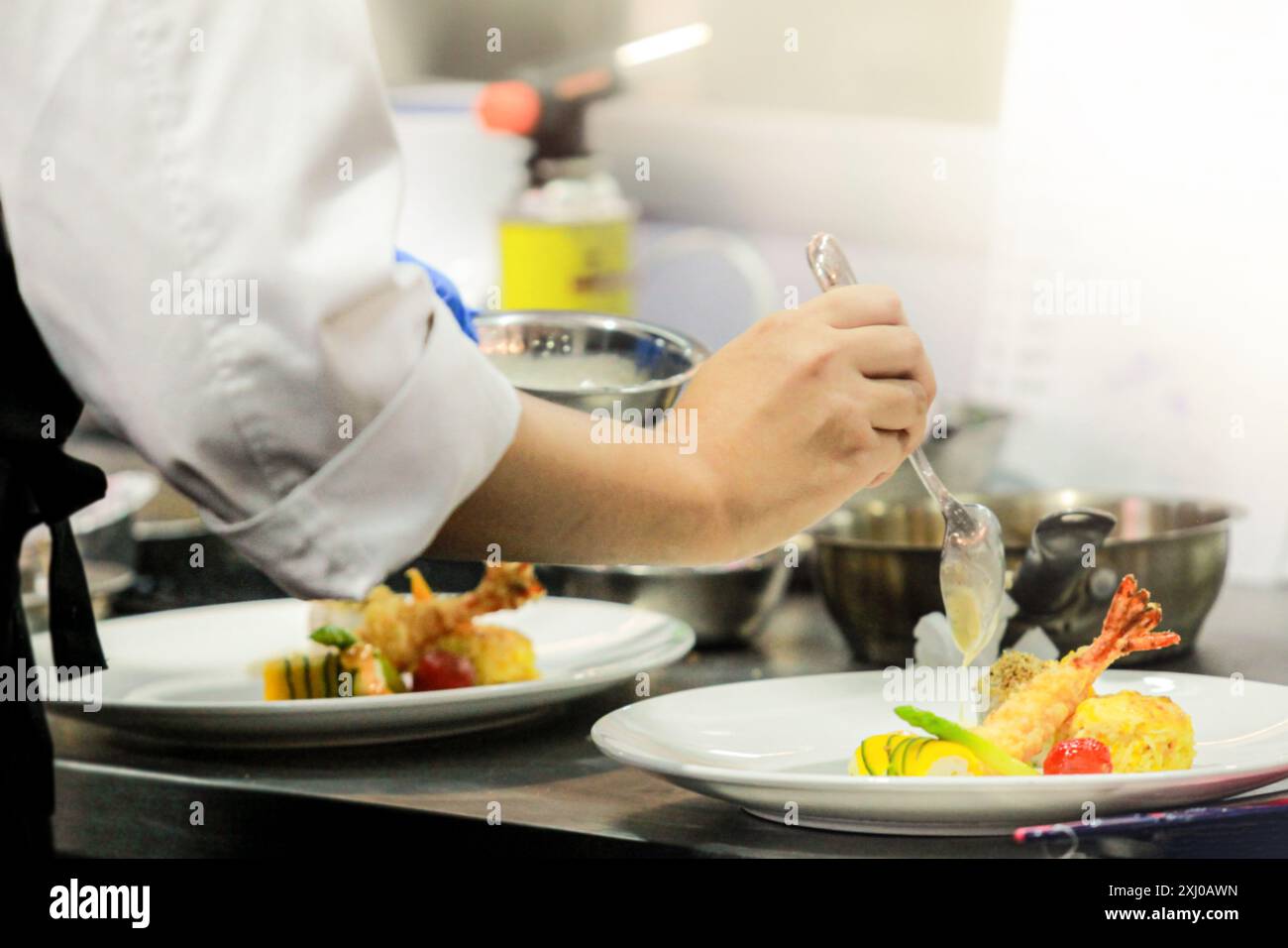 Gourmet restaurant michelin star preparation of delicious dishes for ...