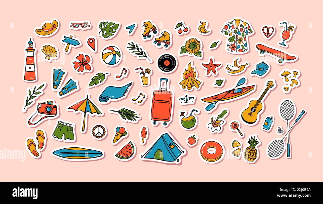 Big set of summer themed doodle stickers Stock Vector Image & Art - Alamy