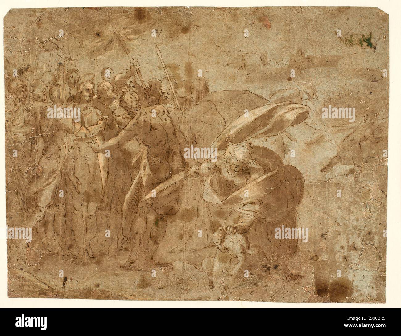 Drawing by Marcantonio del Forno depicting the arrest of Christ, with ...