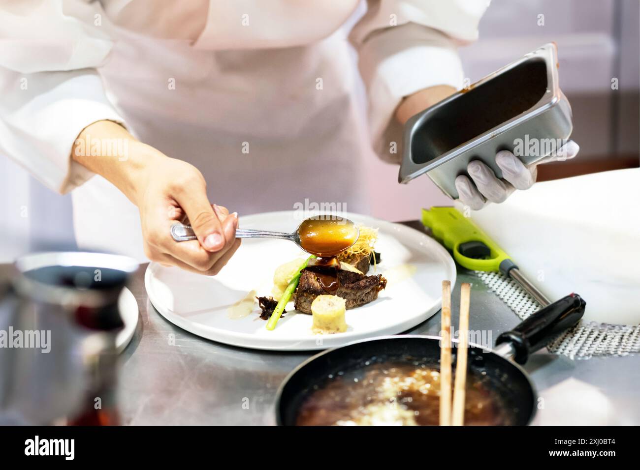 Gourmet restaurant michelin star preparation of delicious dishes for ...