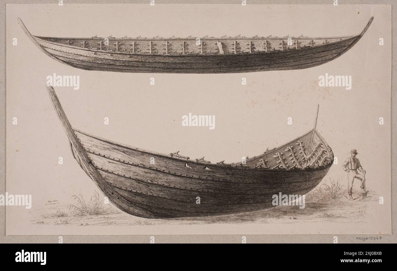 An etching by Julius Magnus-Petersen depicting an old Nordic ship ...