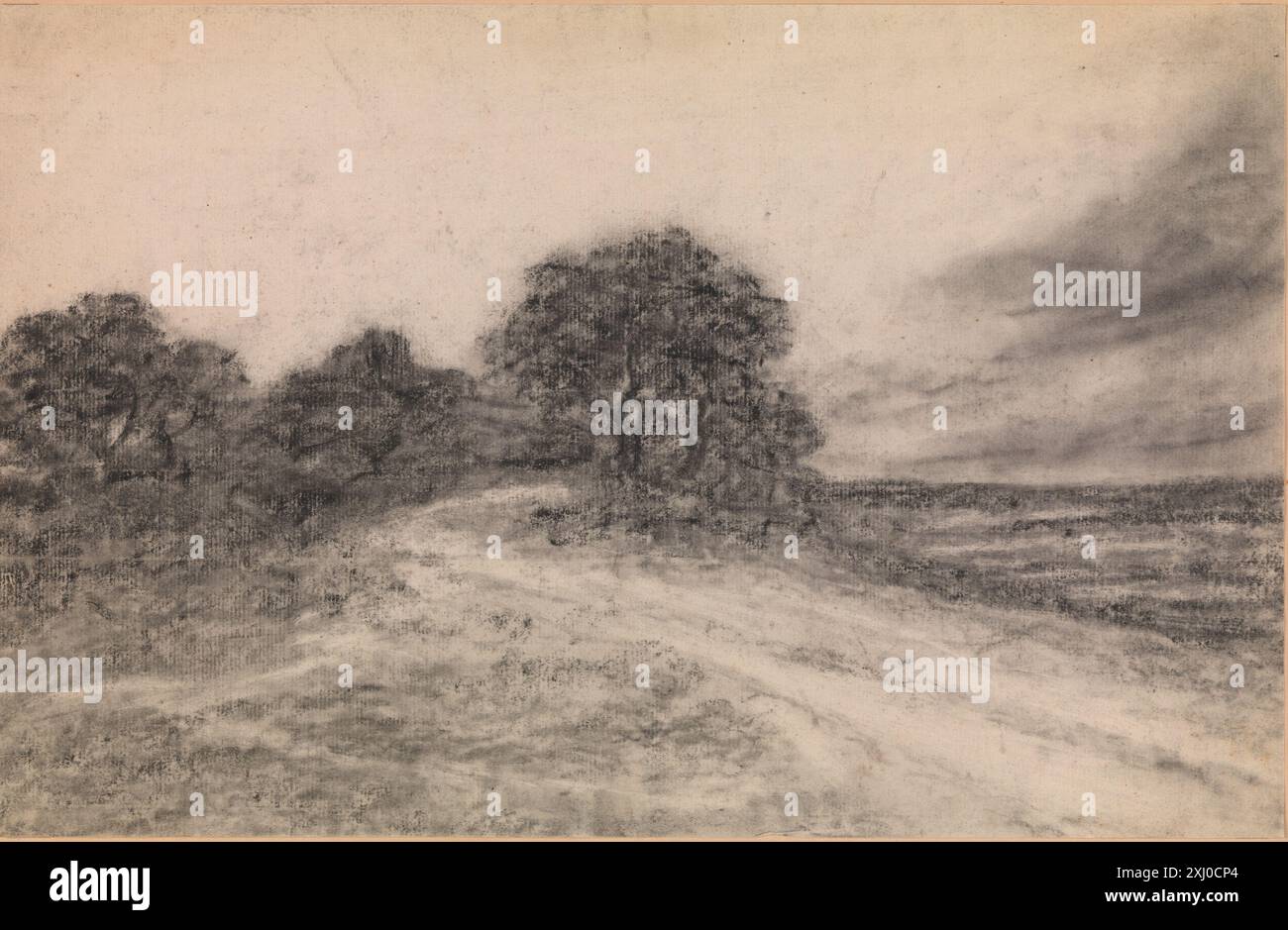 Drawing by Georges Michel depicting a landscape with trees, focusing on ...