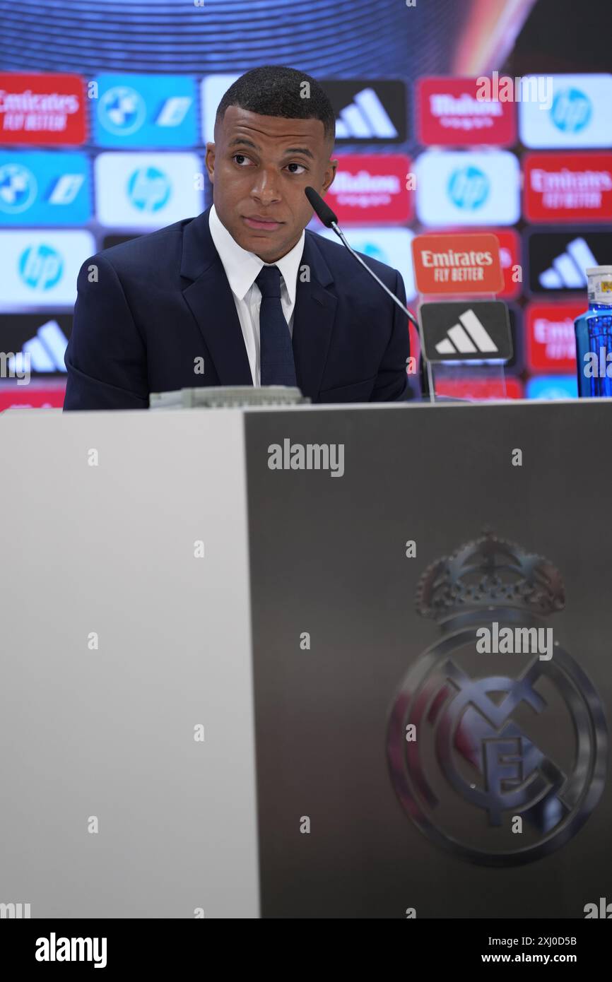 Kylian Mbappe during his presentation at Santiago Bernabeu Stadium on ...