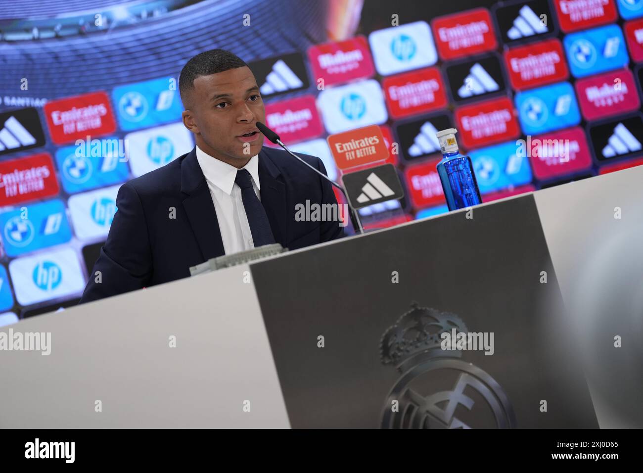 Kylian Mbappe during his presentation at Santiago Bernabeu Stadium on ...