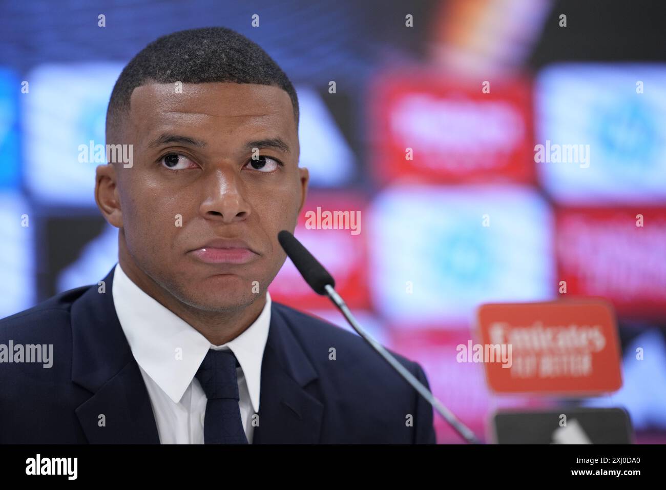 Kylian Mbappe during his presentation at Santiago Bernabeu Stadium on ...