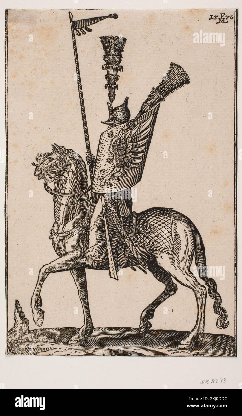 A soldier in profile by Melchior Lorck (1526–1583) holding a lance with ...