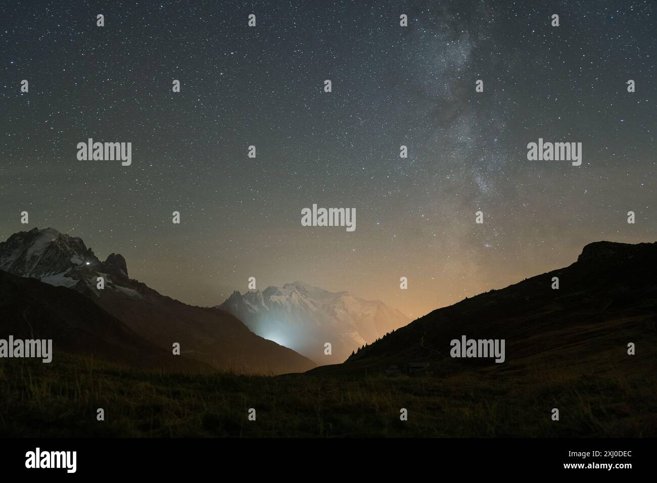 Milky Way over Mont Blanc Mountain. Starry Sky. Night Landscape. View ...