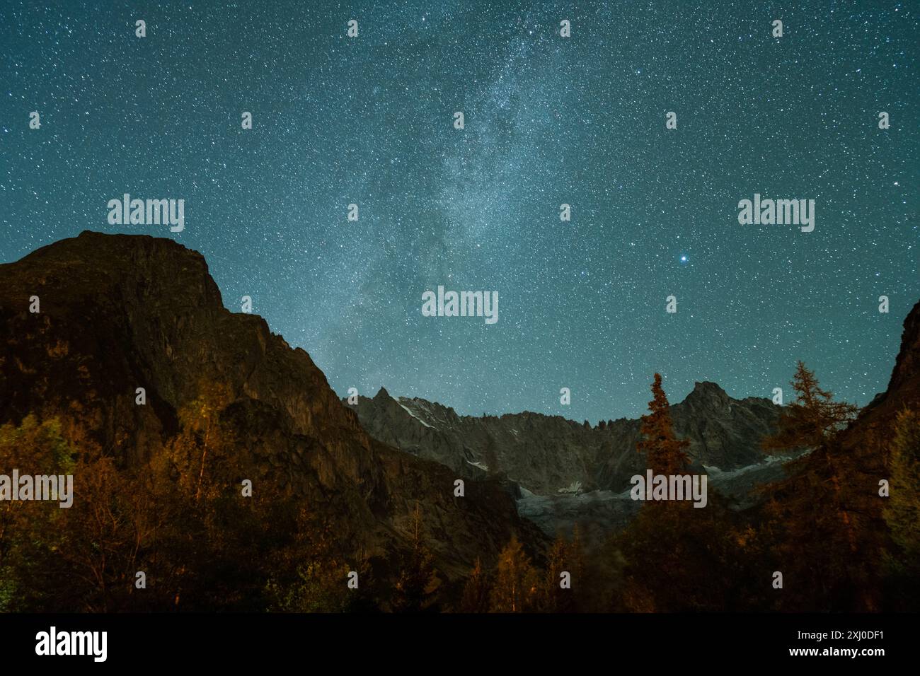 Milky Way over Mountains of Mont Blanc Massif. Switzerland. Starry Sky. Night Landscape Stock ...